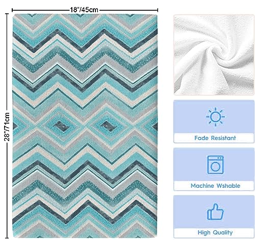 Beisseid Kitchen Dish Towels Aqua Turquoise Chevron Dish Cloth Fingertip Hand Towels Geometric Design Stripe Super Absorbent Soft Cotton Tea Towel 1 PC