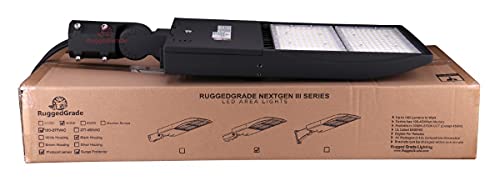 RuggedGrade 300 Watt LED NextGen III Shoebox Light - 42,000 Lumen - 5000K Bright White - Slip Fit - with Photocell - Black Housing