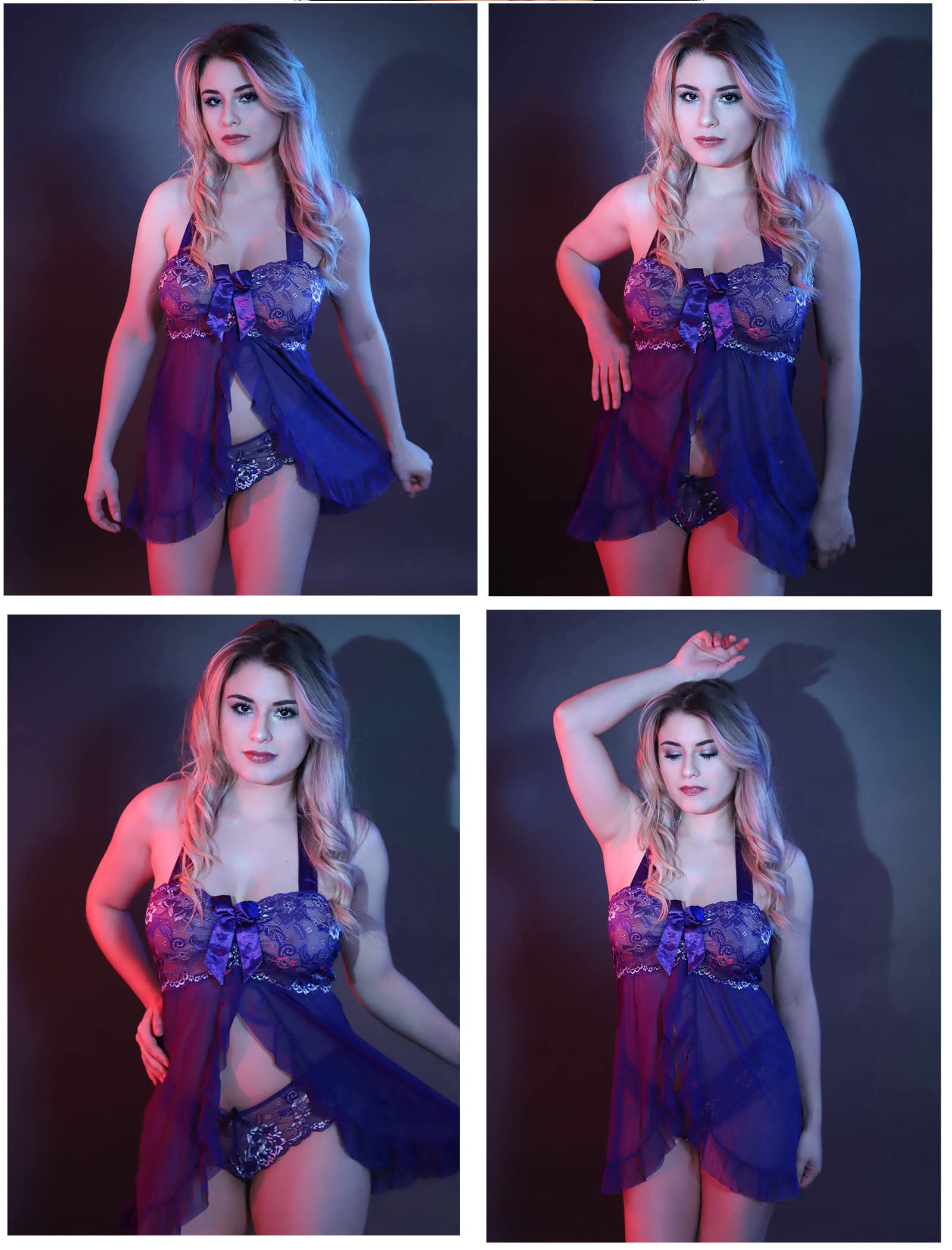 Avidlove Women Nightwear Lace Babydoll Strap Chemise Halter Lingerie Blue L