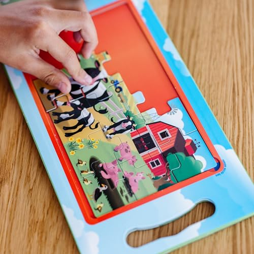 Melissa & Doug Take-Along Magnetic Jigsaw Puzzles Travel Toy On the Farm (2 15-Piece Puzzles) - FSC Certified