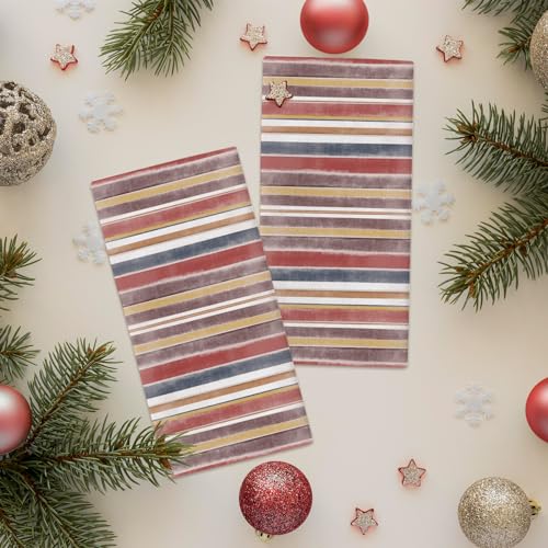 Beisseid Kitchen Dish Towels Ombre Red Stripe Dish Cloth Fingertip Hand Towels Geometric Design Super Absorbent Soft Cotton Tea Towel 2 PCS