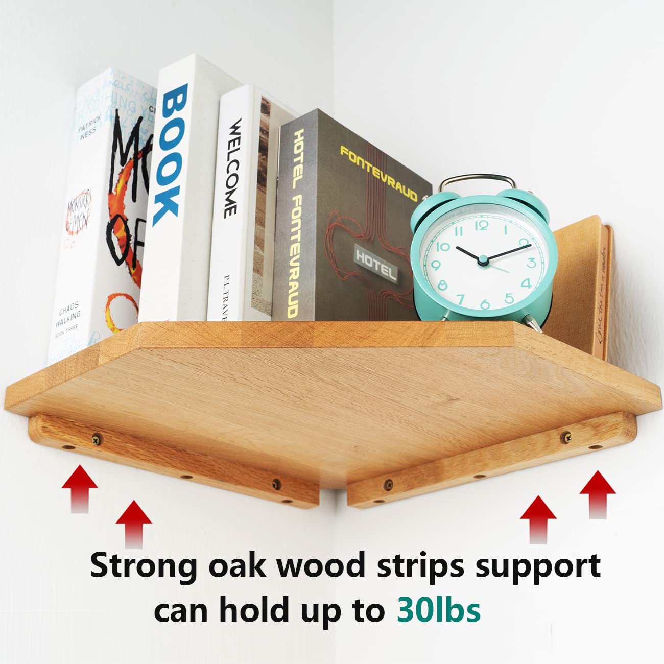 Corner Wall Shelf, Corner Floating Shelves Set of 2 Solid Oak Wood Corner Shelves Wall Mount Display Shelf with Wire Hole Small Plant Display for Kitchen Living Room Bedroom