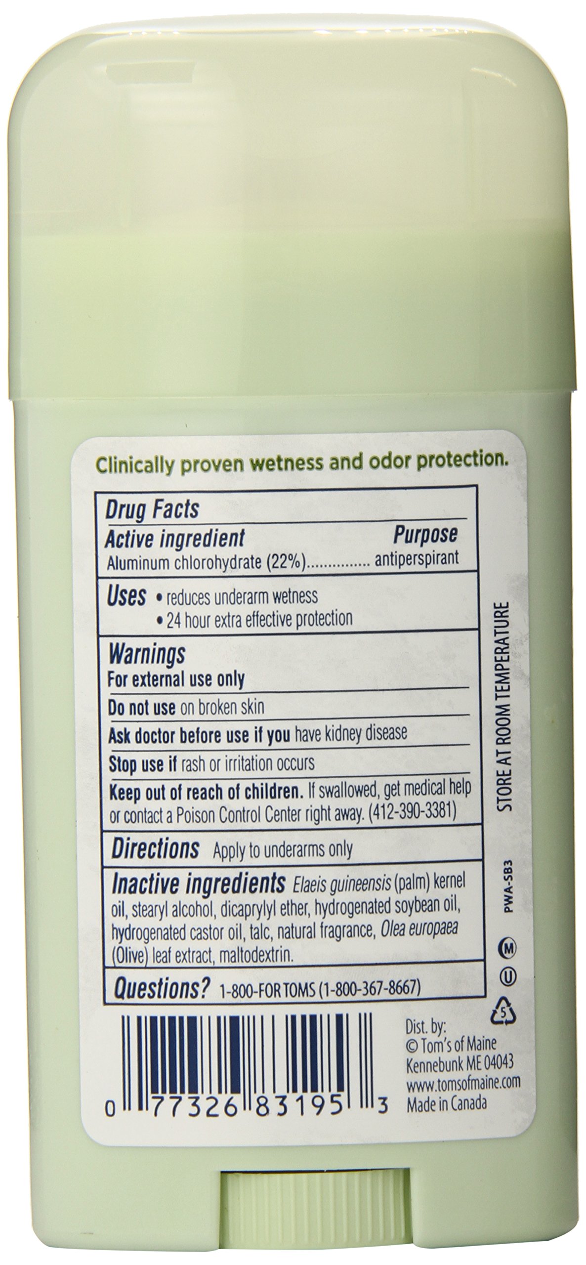 Tom's of Maine Women's Antiperspirant Stick Deodorant, Natural Powder, 2 Count
