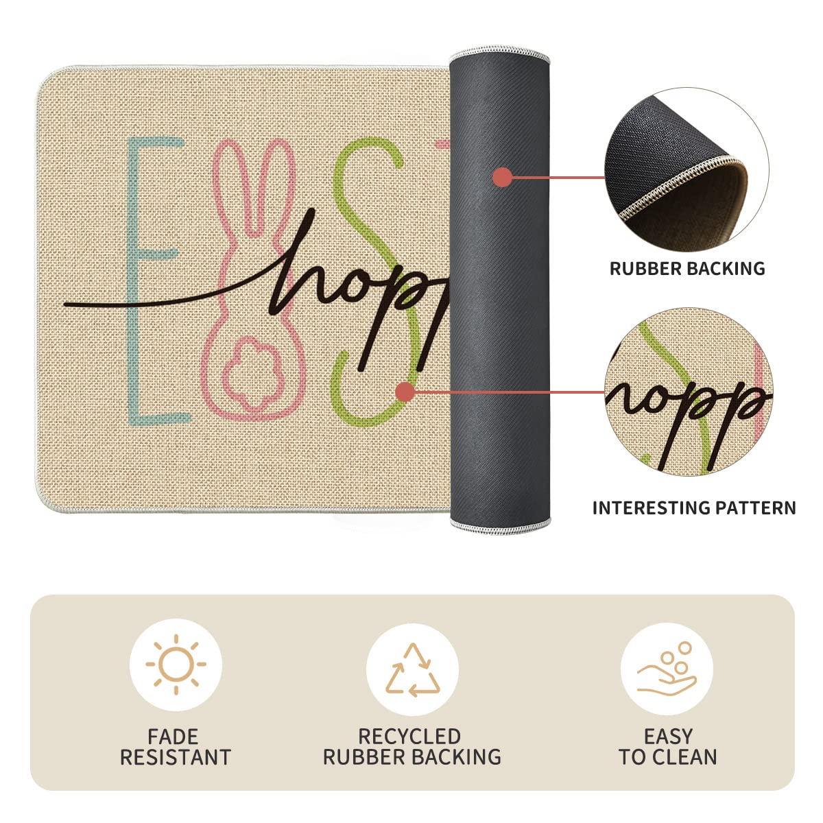 Artoid Mode Rabbit Bunny Hoppy Easter Kitchen Mats Set of 2, Spring Home Decor Low-Profile Kitchen Rugs for Floor - 17x29 and 17x47 Inch