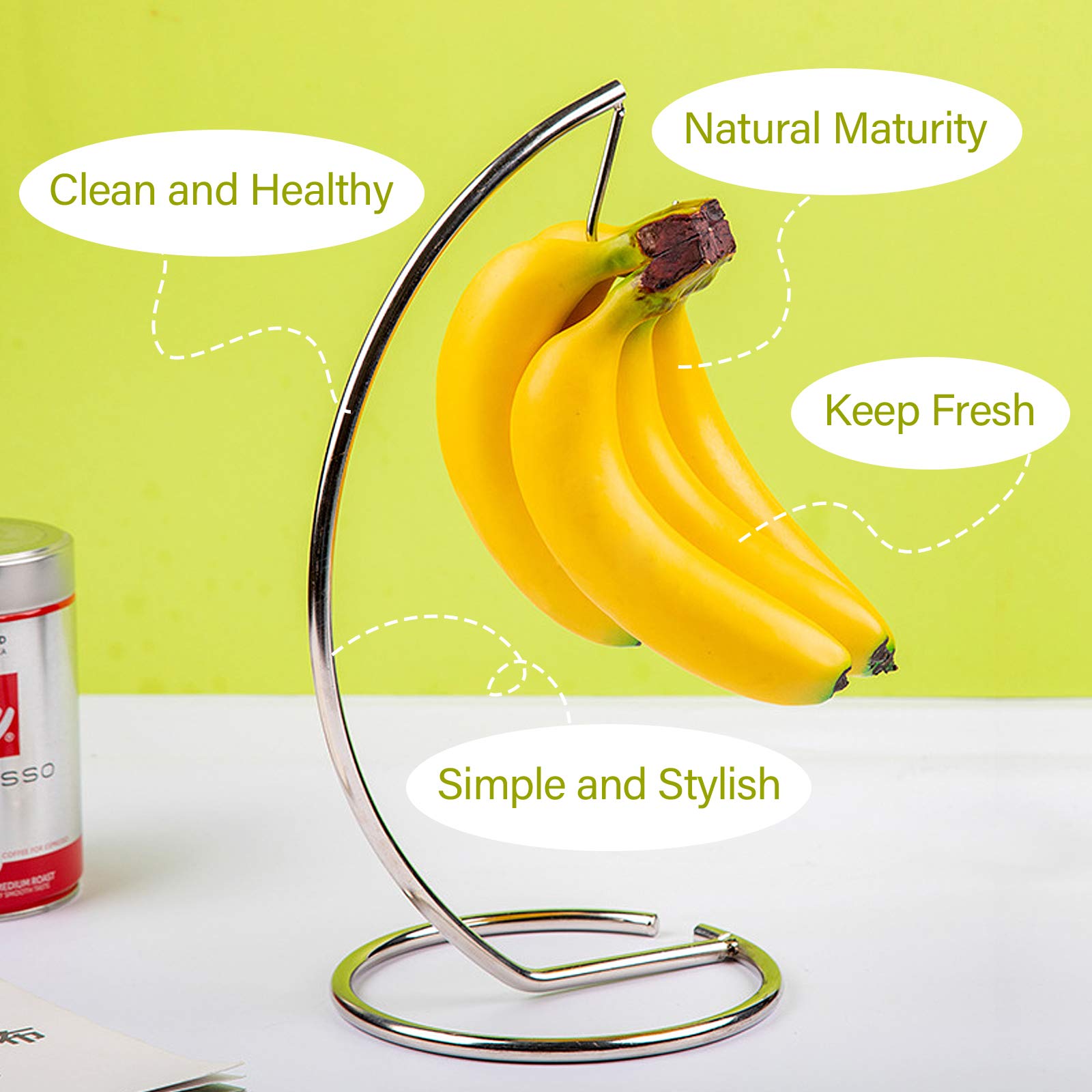 Banana Tree Hanger, Stainless Steel Banana Hanging Bracket Wire Banana Tree Stand,Fruit Bowl For Kitchen Counter, Keep All Your Bananas Fresh