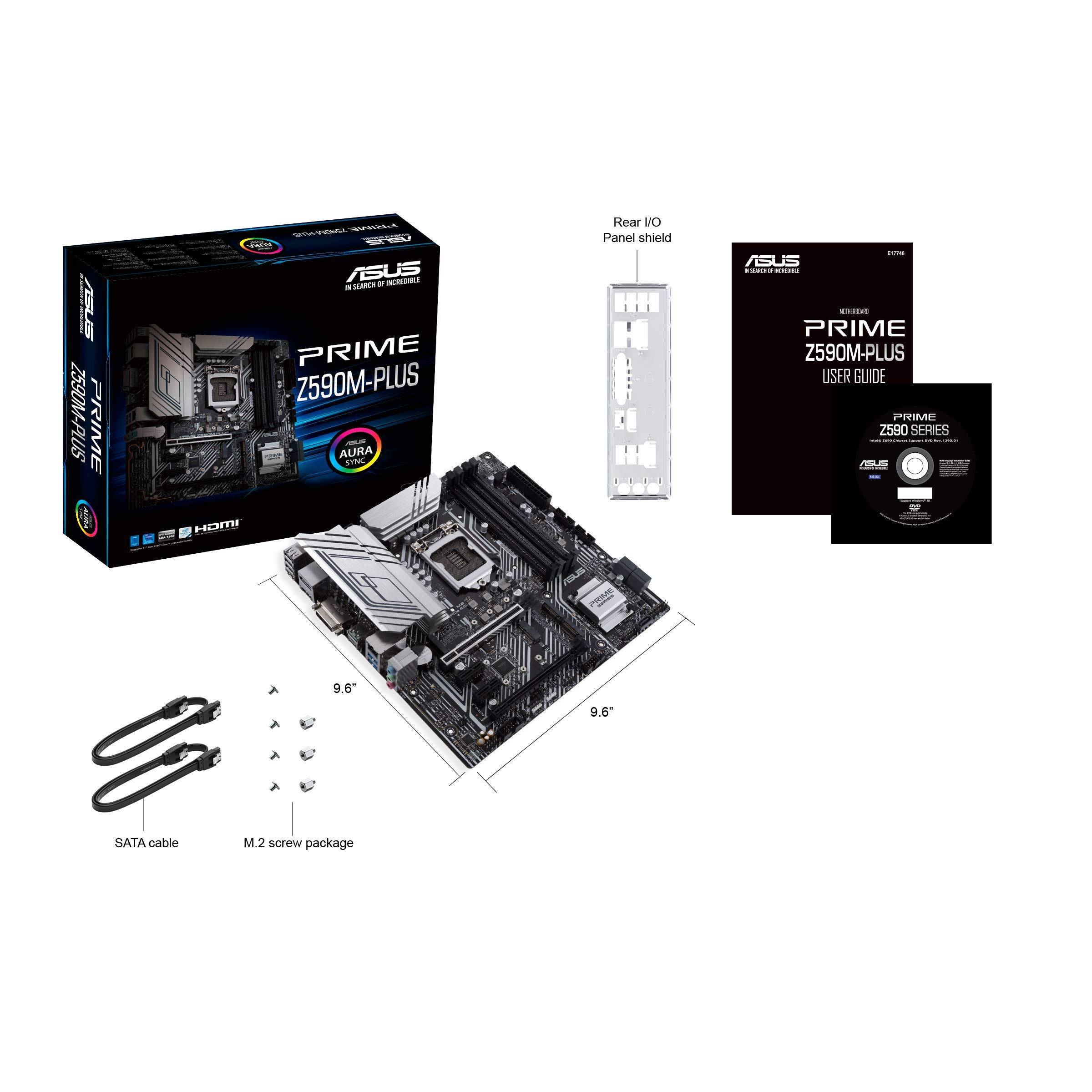 ASUS Prime Z590M-PLUS LGA 1200(Intel11th/10th Gen) microATX Motherboard (PCIe 4.0, 10 Power Stages, 3X M.2 Slot,Thunderbolt 4 Header,1Gb LAN, SPI-TPM Header,M.2 Socket -Key E Wireless,Aura Sync RGB)