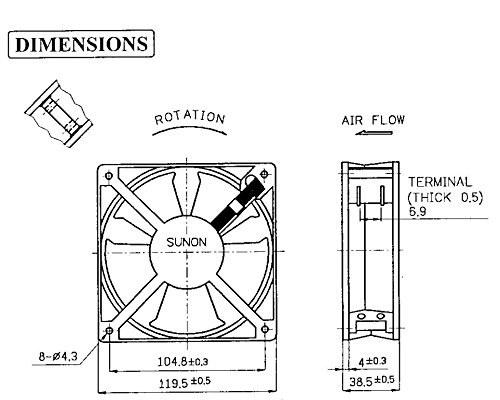 SUNON SP100A-1123XBT-R AC Fan Ball 117 CFM 50dB Flange Mount, 115V, 60Hz, 0.24 Amp, 20W, 3150 RPM, 1.5" - 102884