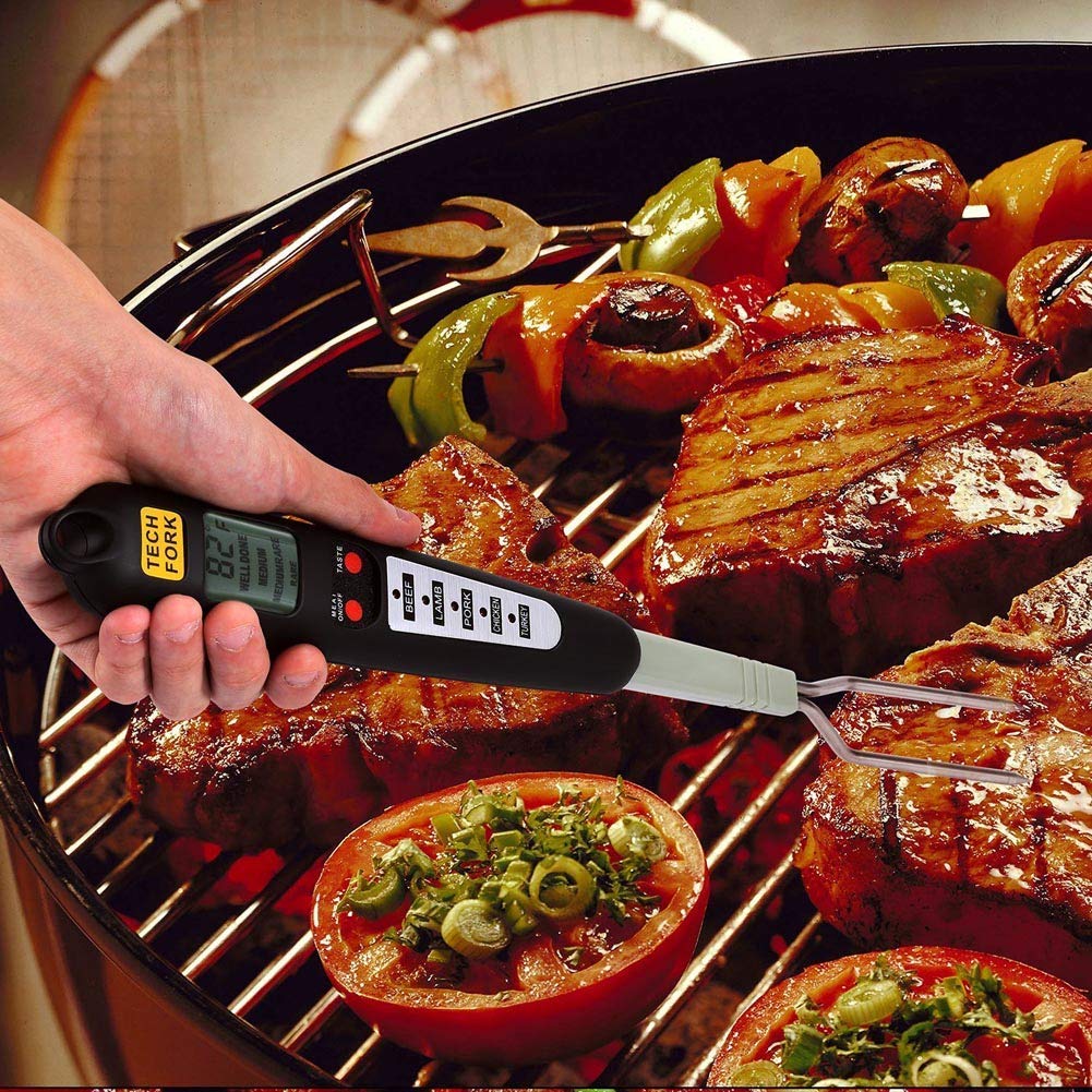 Beyond Group 80-09 Digital Meat Instant Read Thermometer with LED Screen and Ready Alarm, Kitchen Probe with Long Fork for Grilling, Barbecue and Cookin, l, white