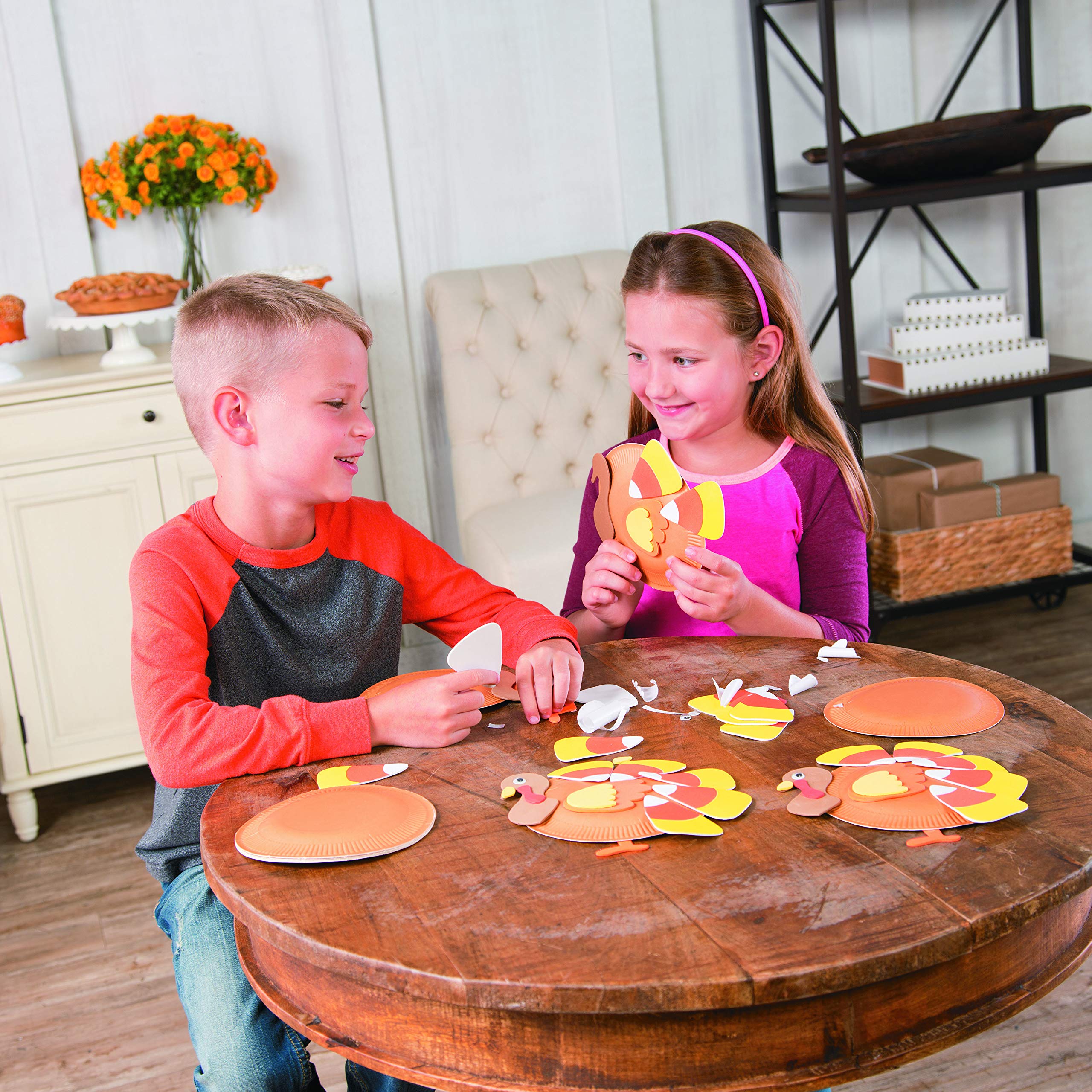Fun Express Candy Corn Paper Plate Turkey Craft Kit - Makes 12 - Thanksgiving Crafts for Kids