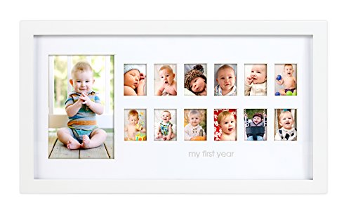 Pearhead My First Year Photo Moments Baby Keepsake Picture Frame, Babyâs First Year Photo Frame, Gender-Neutral Baby Milestone Nursery Wall DĂ©cor, 13 Photo Inserts, White