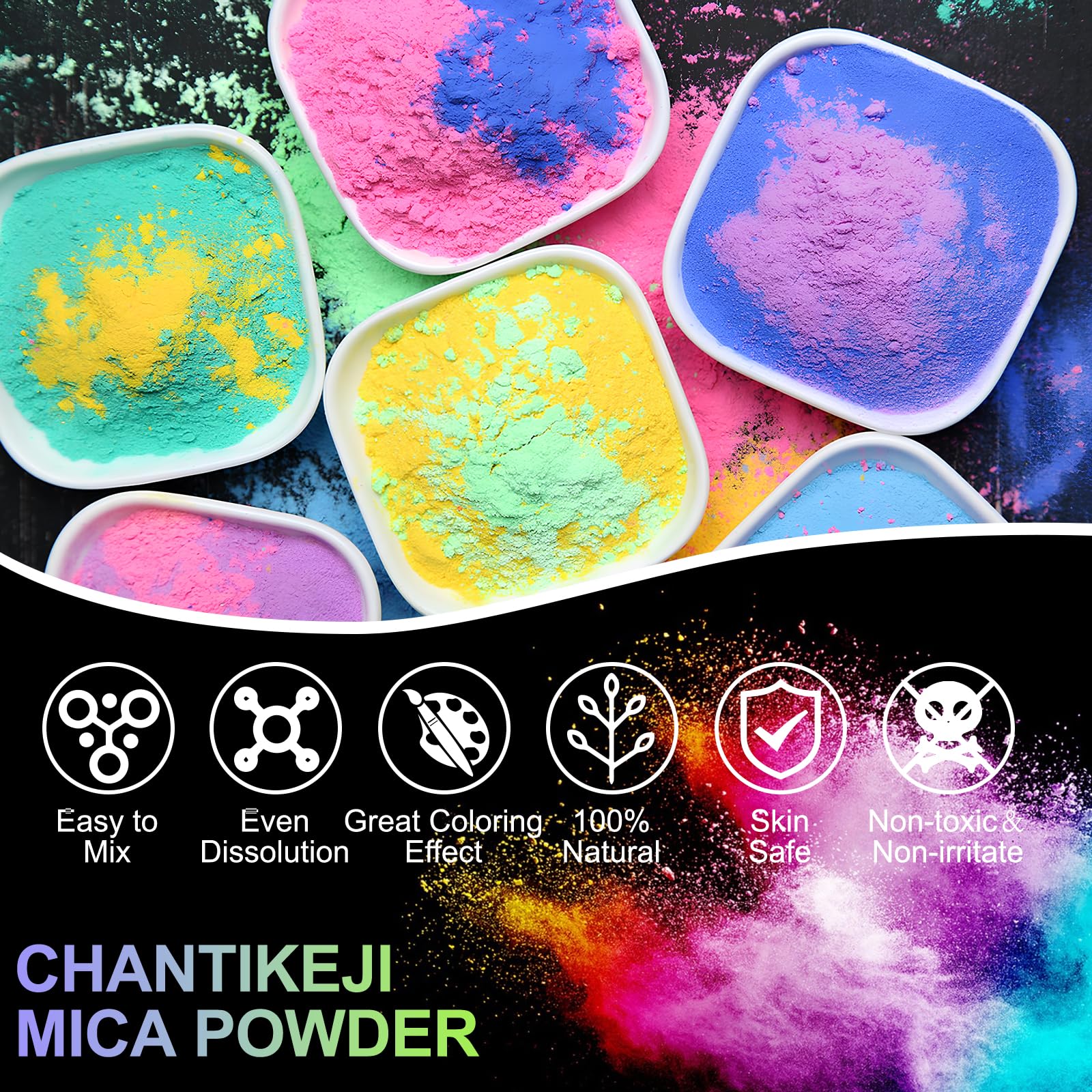 CHANGTIKEJI Mica Powder,36 Colors - 10g/Bottle of Natural Pigment Powder for Epoxy Resin,Soap Making,Candle Making,Lip Gloss,Car Freshies,Dye,Nail Polish,Bath Bombs