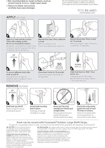 Command Outdoor Metal Hook, 1 Hook, 2 Strips, Water-Resistant Strips (FC13-BN-AWES)