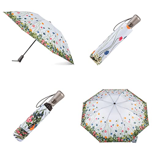 totes InBrella Reverse Closing Folding Umbrella β Inverted Closure Compact Umbrella β Portable, Windproof Rain-resistant Travel Umbrella with Recycled Canopy, Automatic Open and Close, Flower Garden
