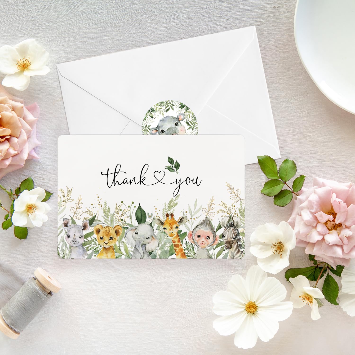 Artoid Mode 36 Pack Giraffe Elephant Thank You Cards Animal Greeting Cards Gift With Envelope Sticker Blank Note Cards for Birthday Wedding Baby Shower Bridal Shower, 4 x 6 Inch