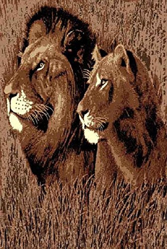 Safari Lion and Lioness Modern Animal Print African Theme Area Rug (5β 3β X 7β 5β)