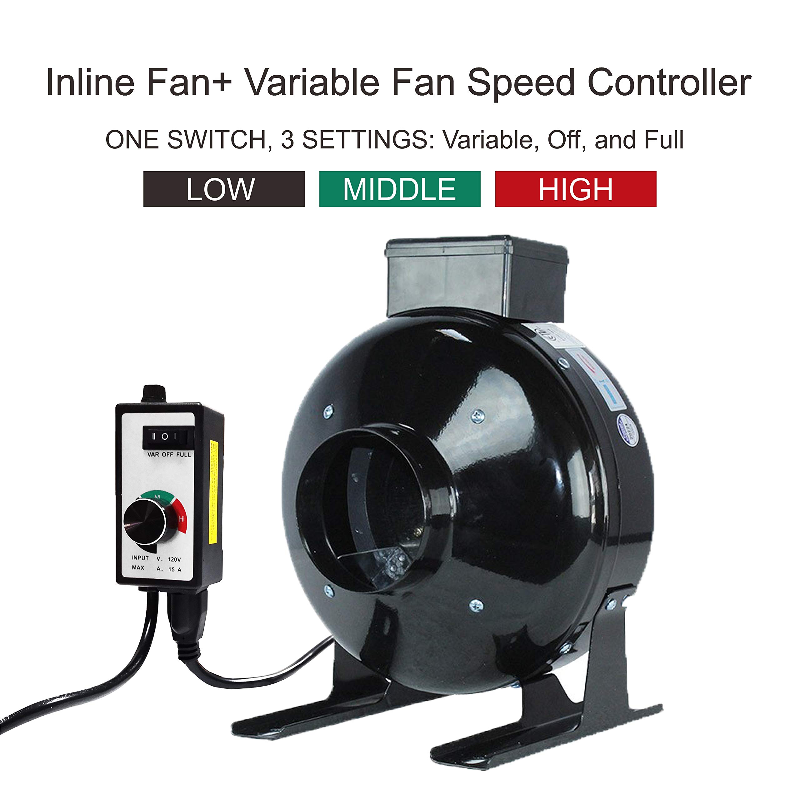 BloomGrow 4'' Inline Fan Carbon Filter Ducting Combo + Fan Speed Controller + 24 Hour Timer Outlet+Thermometer Ventilation System for Grow Tent Kit (4'')