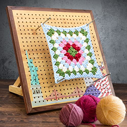 Artowell Crochet Blocking Board -Crochet Gift for Granny Square Lovers-Bamboo Blocking Board for Knitting Crochet, Full Kit with 24 Stainless Steel Rod Pins (13 in-Bohemian Patterns)