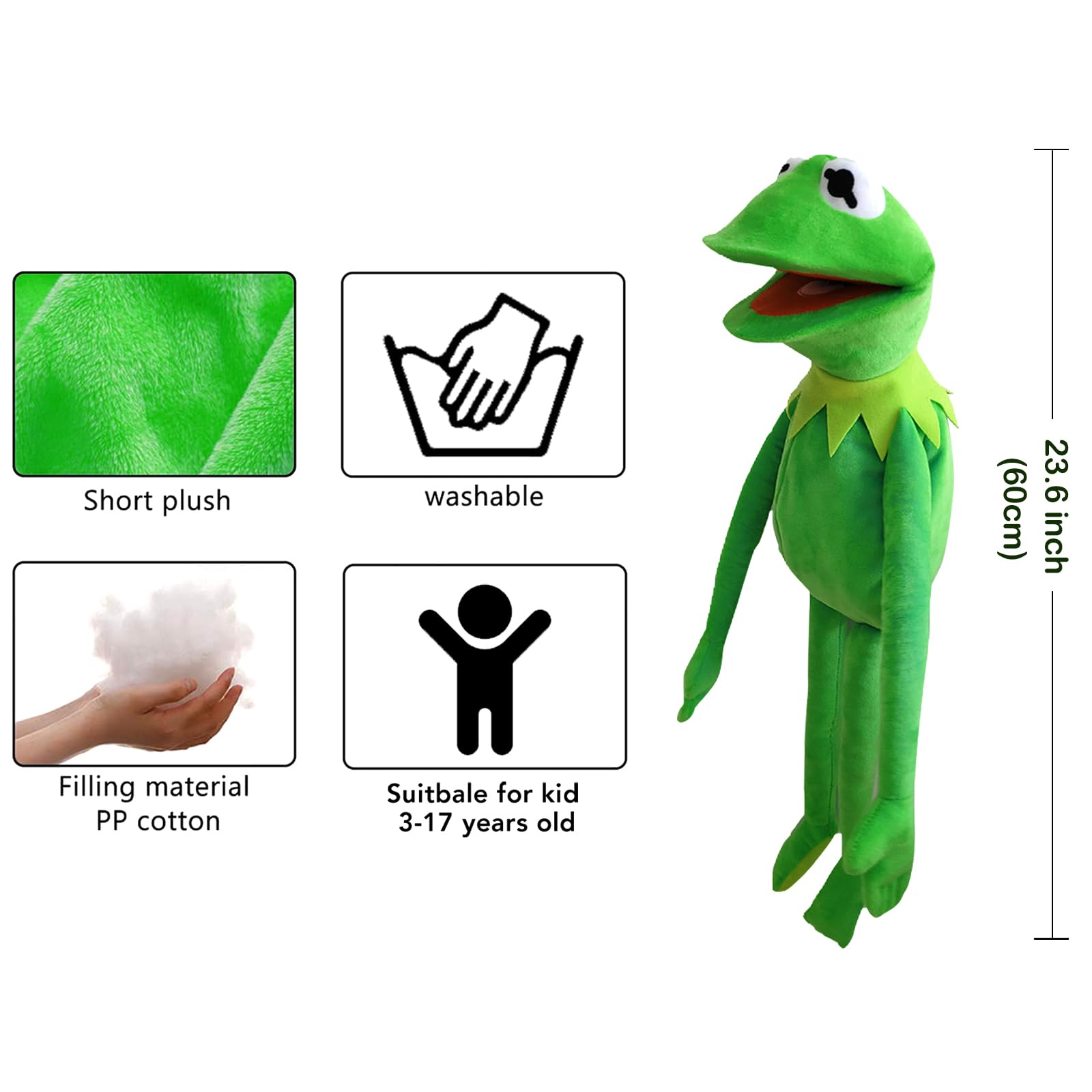 Kermit Frog Hand Puppet, Frog Plush,The Muppets Show, Soft Frog Puppet Doll Suitable for Role Play -Green, 24 Inches