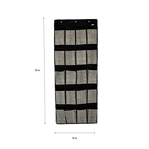 Simplify 20 Pocket Over The Door Hanging Shoe Organizer, Closet Storage, Space Saver, Breathable Material Keeps Dust & Odors Away, Black
