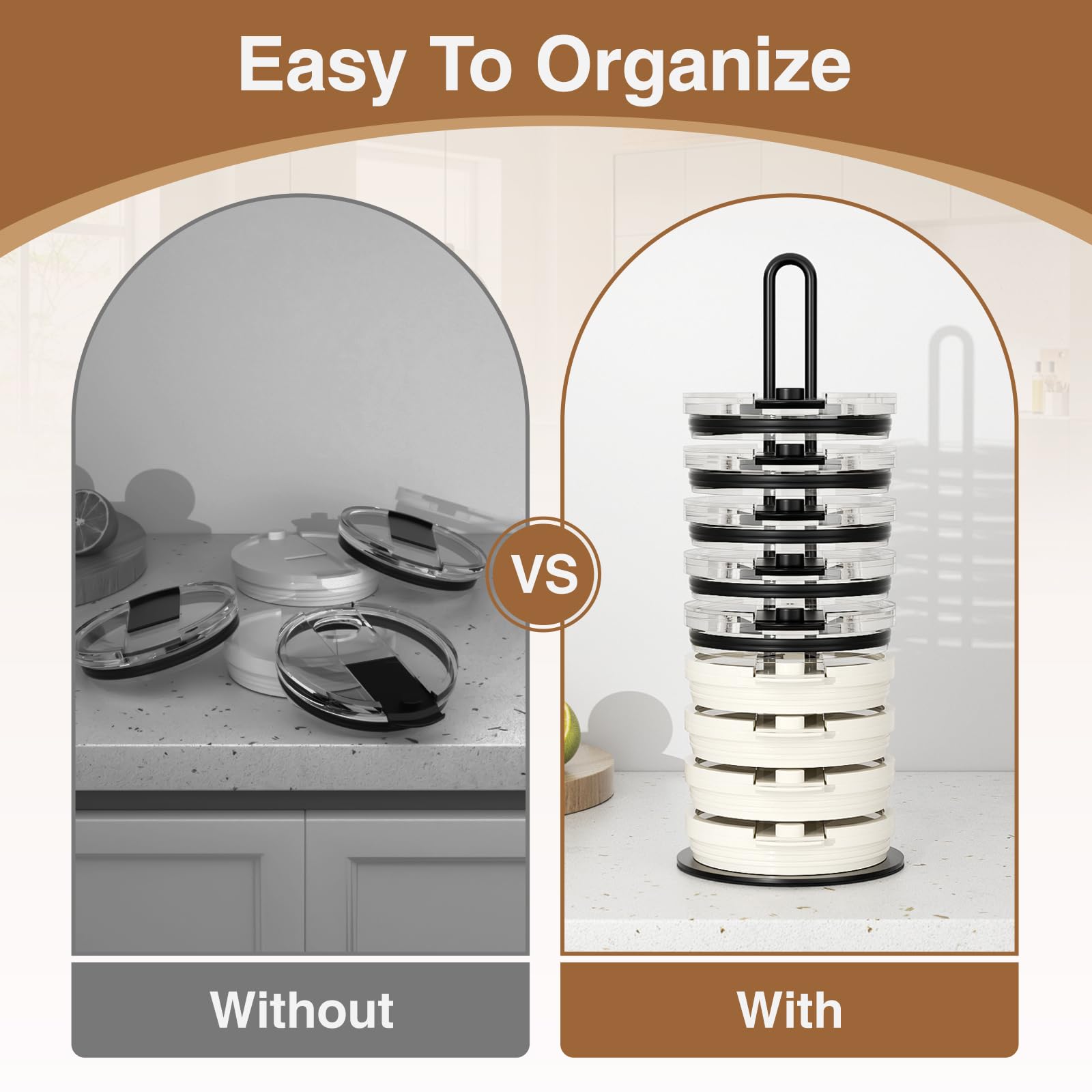 giffgiss Tumbler Lid Organizer 2 Pack(0.79" Width): Holding Up to 11 lids - Metal Holder with 10 Inches of Vertical Space for Kitchen Cabinet Countertop Storage - for Yeti/Stanley/Simple Modern Cups