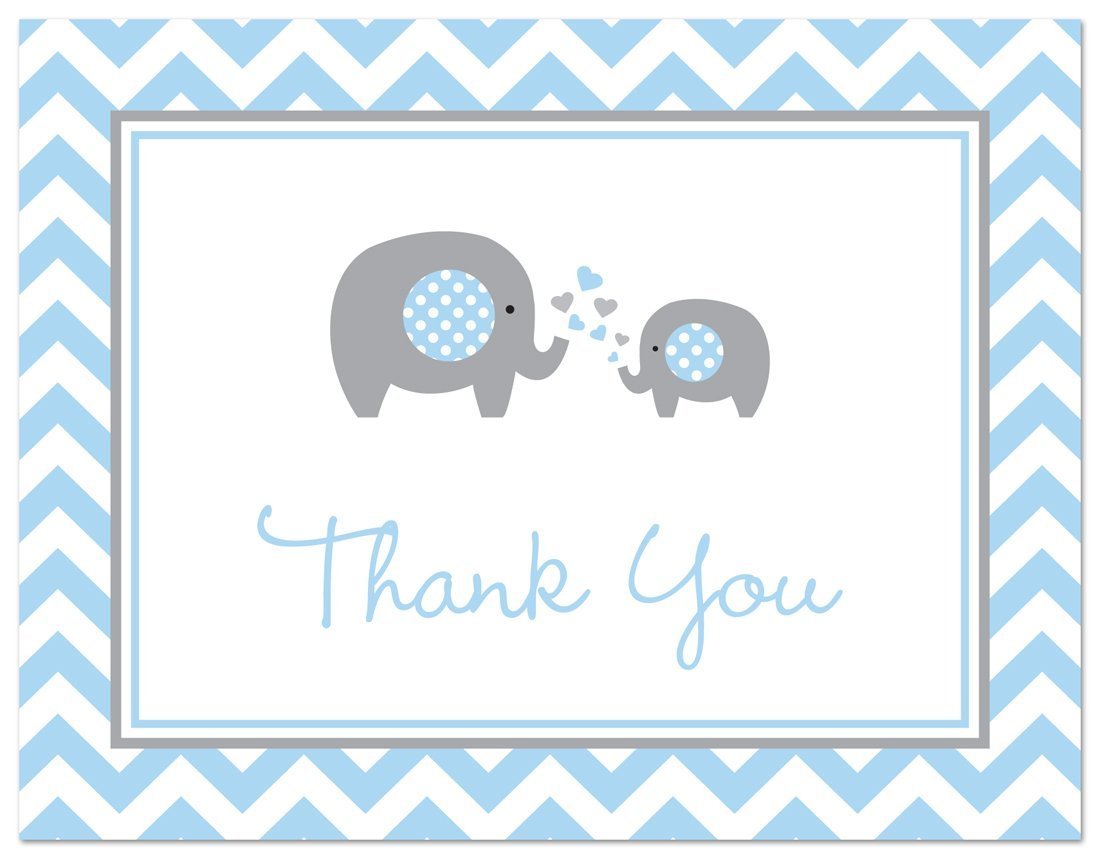 MyExpression.com 50 Cnt Grey Blue Chevron Elephant Baby Shower Thank You Cards
