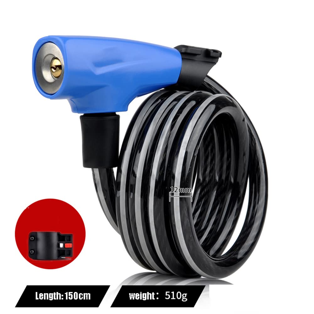AZPINGPAN Bicycle Lock丨High-Brightness Reflective Alloy Lock, Mountain Bike Steel Cable Lock丨Outdoor Portable Self-Winding Pure Copper Lock Cylinder Riding Accessories (150 cm)