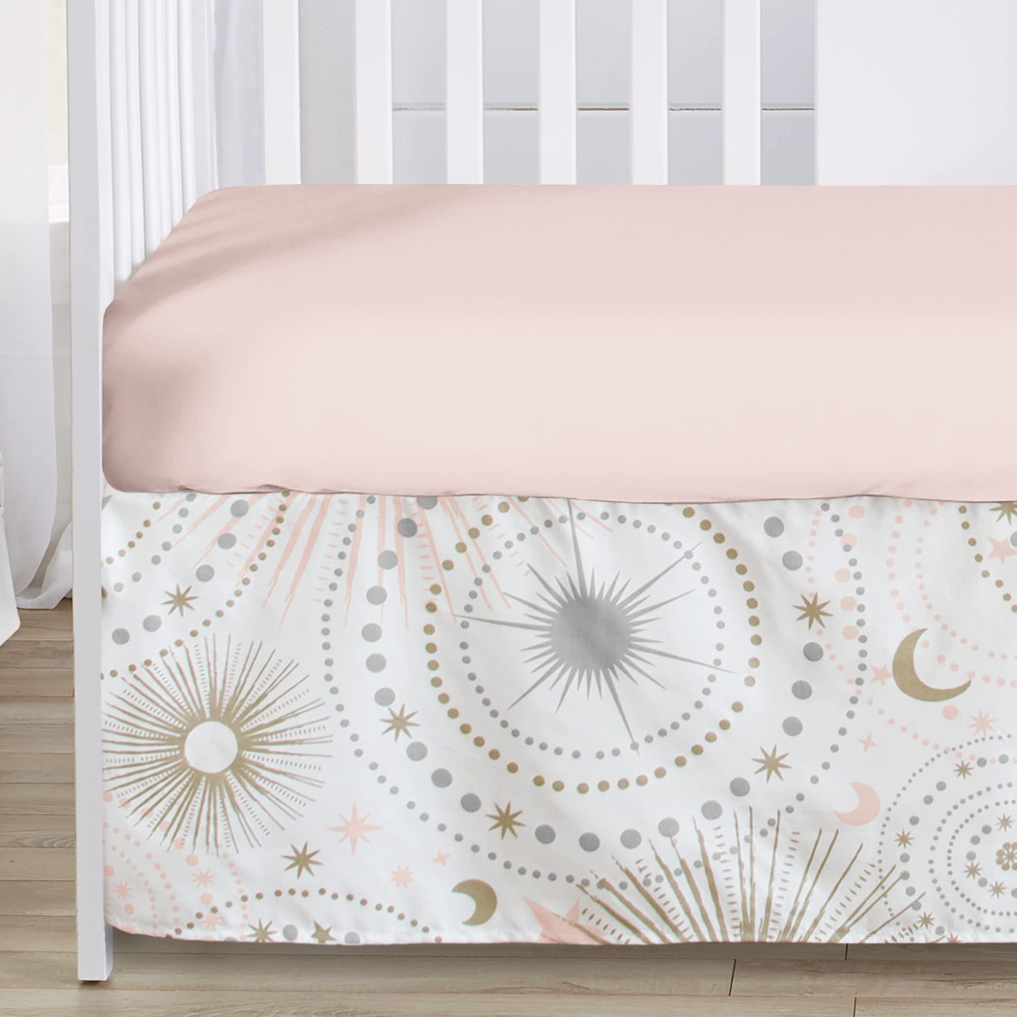 Sweet Jojo Designs 4 pc. Blush Pink, Gold, Grey and White Star and Moon Celestial Baby Girl Crib Bedding Set