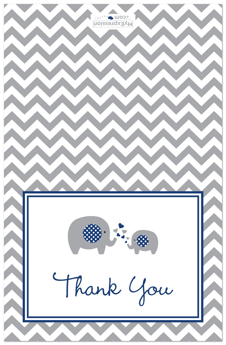 MyExpression.com 50 Cnt Navy Chevron Elephant Baby Thank You Cards