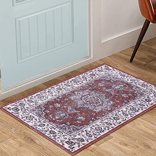 CAROMIO Entryway Small Area Rug Waterproof Non-Shedding Medallion Area Rug Low-Pile Distressed Carpet Machine Washable Rug for Hallway Dining Room, 2' x 3' Red