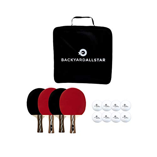 BackyardAllStar | Table Tennis - Ping Pong Paddle Set - 4 Wooden Paddles and 8 Balls with Carrying Bag Organizer for Travel and Storage