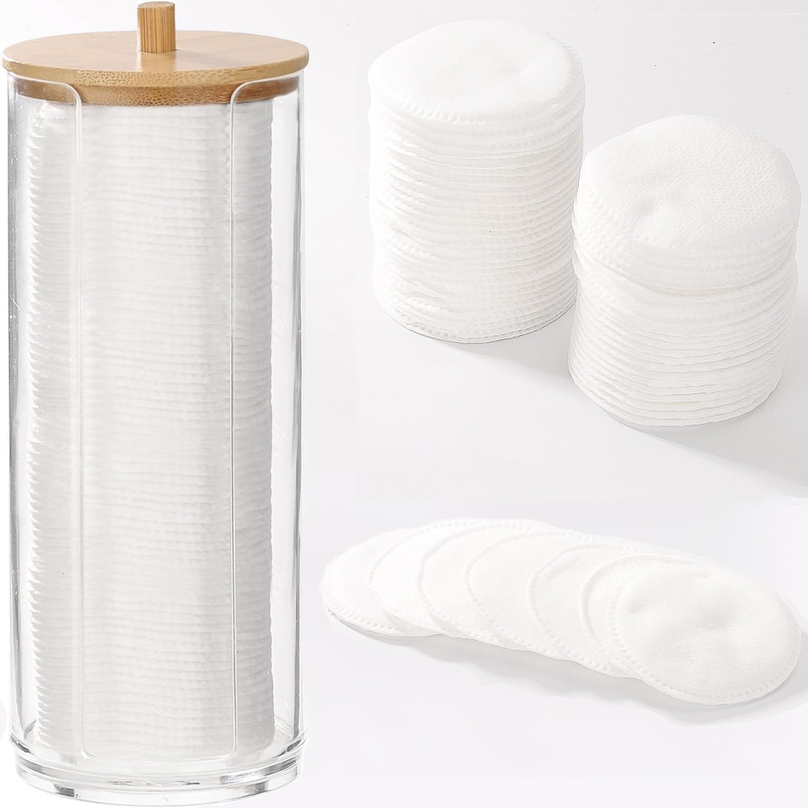 Cotton Pads Holder Set, Cotton Rounds Organizer Bathroom Clear Cotton Pads Storage Jar, 100pcs Cotton Pads