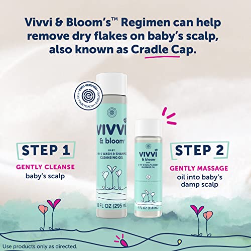 VIVVI & BLOOM Gentle 2-in-1 Baby Scalp & Body Massage Oil, Fast Absorbing Formula Ideal to Moisturize, for Massage to Remove Dry Flakes on Scalp, Hypoallergenic, 4 fl. Oz