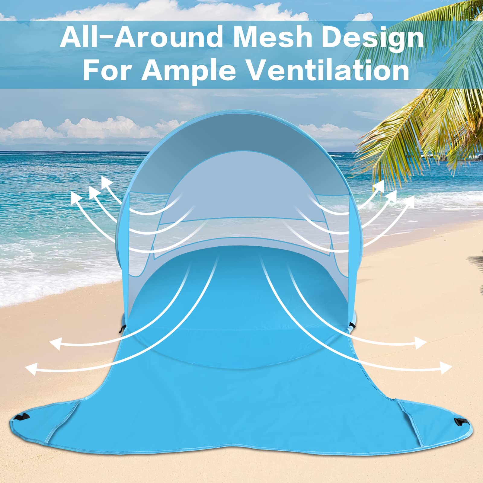 Beach Tent, Large Automatic Instant Pop Up Beach Shade, UPF 50+ Portable Sun Shelter Anti UV Beach Umbrella Baby Tent with Carrying Bag Fit for 2 Person