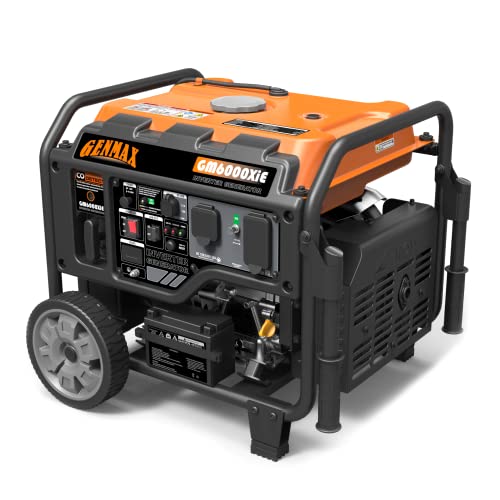 GENMAX Portable Inverter Generator, 6000W open frame Gas Powered High Speed Engine with Electric Start, Ultra Lightweight for Backup Home Use & Job Site,EPA Compliant (GM6000XiE)