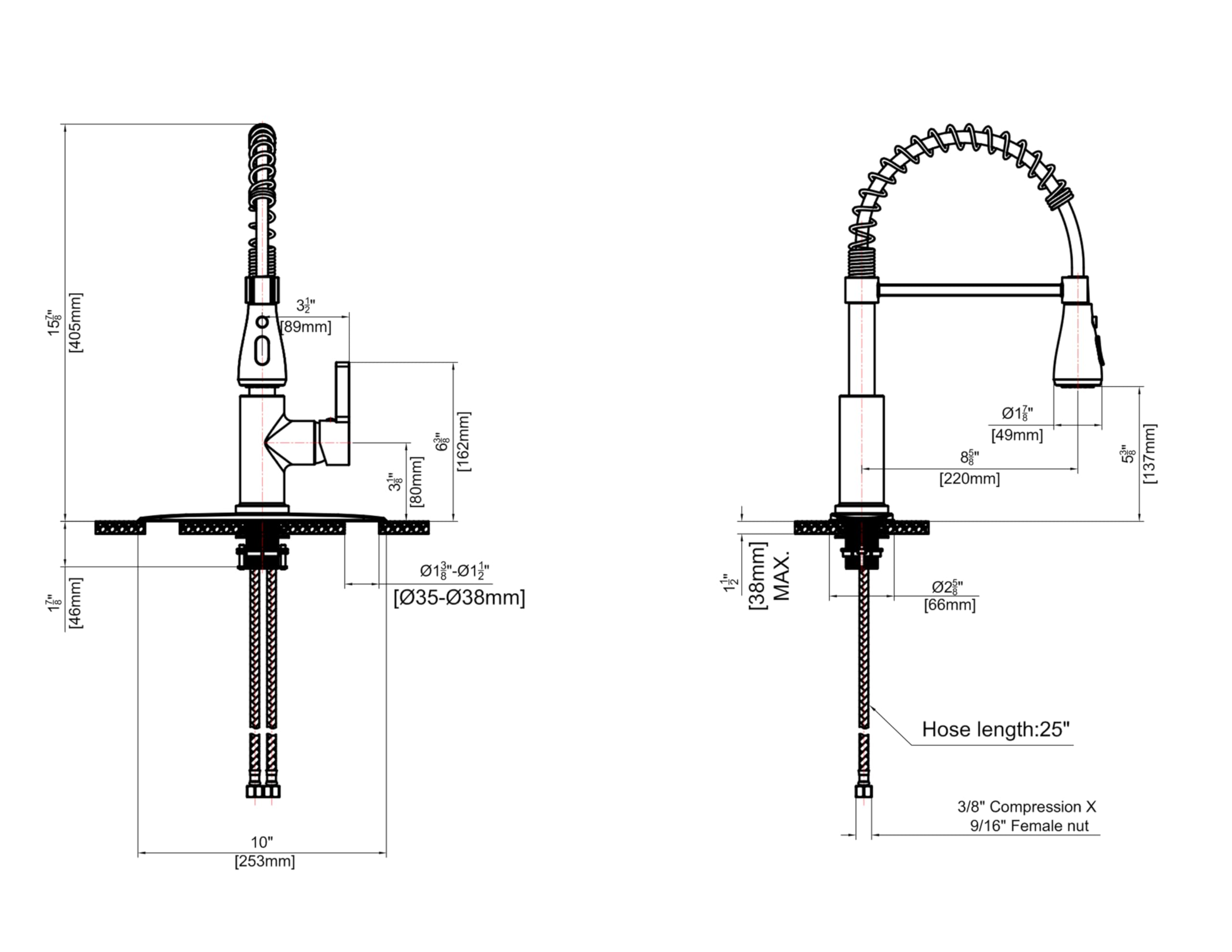 Derengge Matte Black Pull Down Kitchen Sink Faucet, Spring Kitchen Faucet with Deck Plate,Single Handle Kitchen Faucet for Laundry,1 Hole or 3 Hole Installation,F-035-KGMT