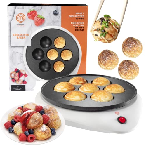 MasterChef Electric Ebelskiver Maker Delicious Homemade Japanese Takoyaki, Donut Holes, Cake Pops, Octopus Balls, Aebleskivers, Danish- Nonstick Easy Clean Appliance, Fun Summer Baking Gift