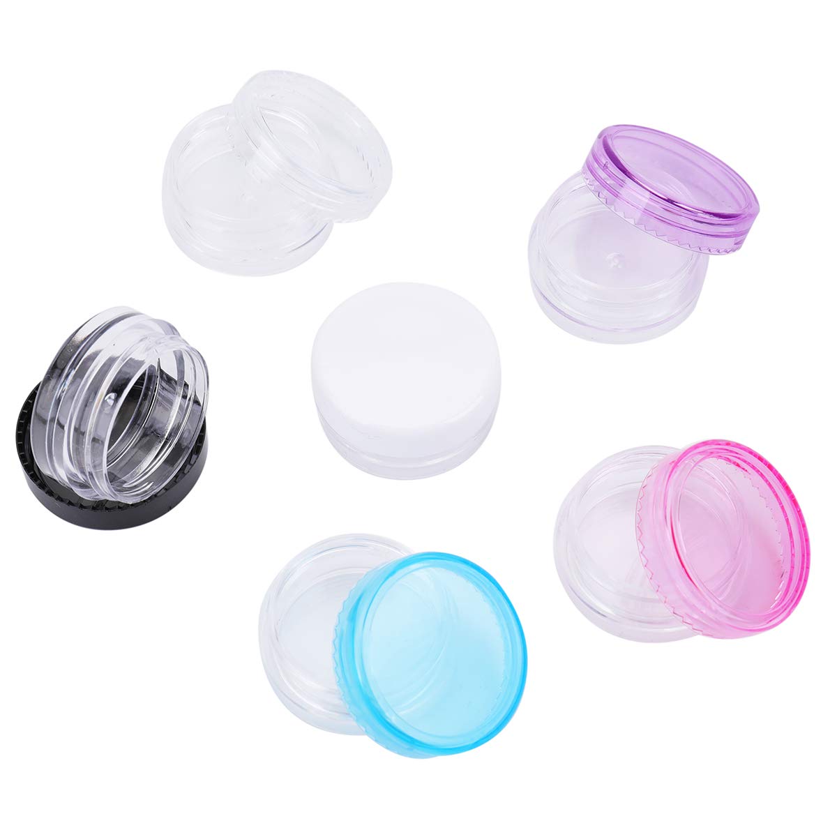 Bekith 120pcs 3 Gram / 3ML Empty Sample Containers with Lids, Plastic Small Pot Jars Clear Tiny Makeup Cosmetic Containers for Creams, Eye Shadow, Powder, with 5 Pieces Mini Spatulas