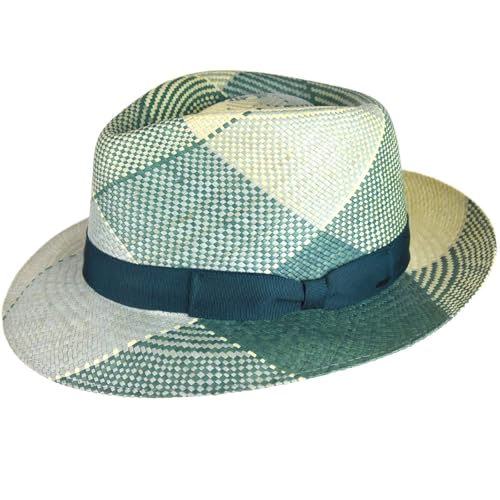 Bailey of Hollywood Giger Panama Fedora - Blue Surf Plaid/L Blue Surf Plaid, Large