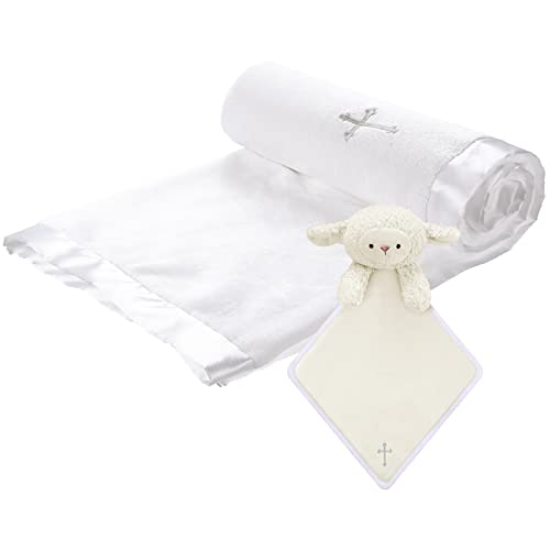 Panelee 2 Pcs Baptism Gifts Baptism Baby Christening Blanket with Embroidered Cross Baby Blessings Lamb Security Blanket Baby for First Communion, Christening, Baby Baptism Gifts Baby Showers