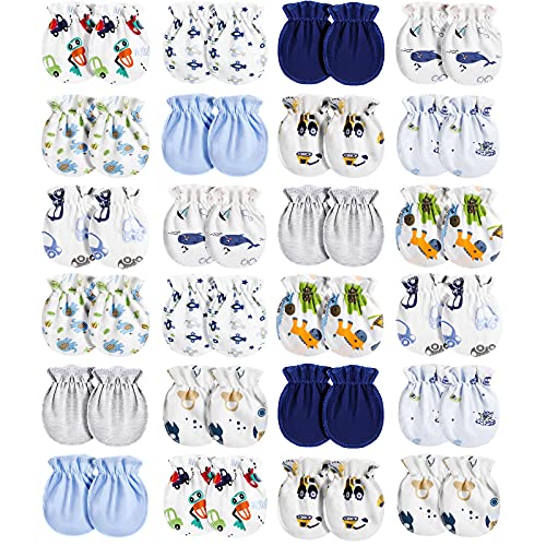 Newborn Baby Gloves Infant No Scratch Elastic Wrist Infant Soft Gloves Baby Mittens for 0-6 Months Baby Girls Boys (Cool Style,24 Pairs)
