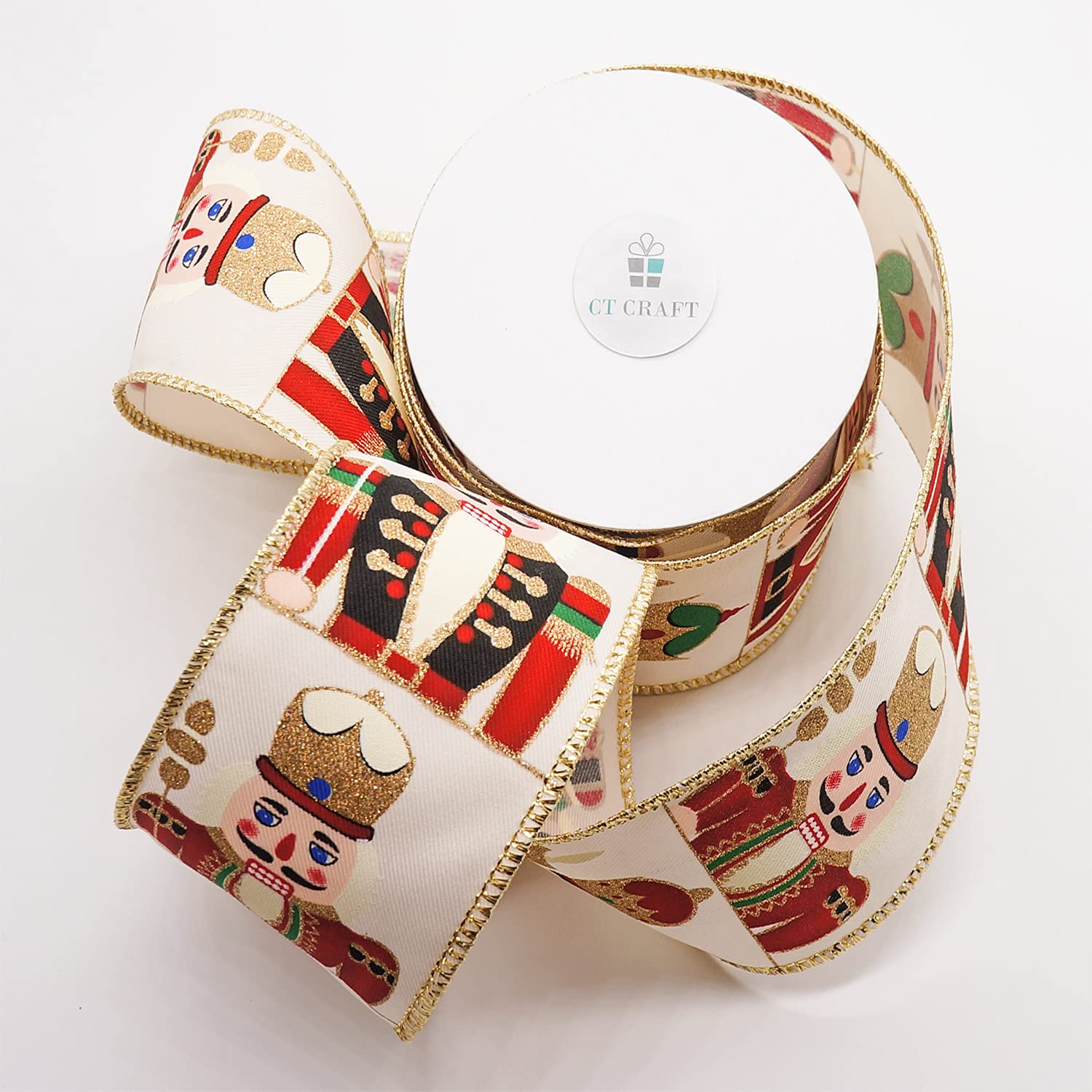 CT CRAFT LLC Ivory Satin Toy Soldier with Wired Ribbon 2.5 Inch x 10 Yards for Christmas Home Decor Tree Topper Bow Gift Wrapping DIY Crafts Wreath Garland