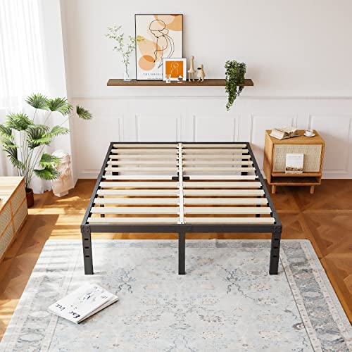 ZIYOO King Bed Frame 16 Inches Tall, 3 Inches Wide Wood Slats with 3500 Pounds Support, No Box Spring Needed for Foam Mattress, Underbed Storage Space, Easy Assembly, Noise Free-Black