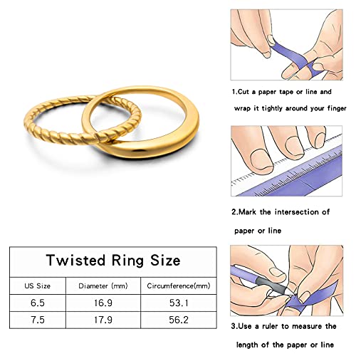 Aruiliya Double Interlocked Rolling Ring, 14K Gold Plated Plain Textured Thin & Twisted Stacking Band Ring, Simple Delicate Minimalist Stackable Rings Jewelry for Women Girls