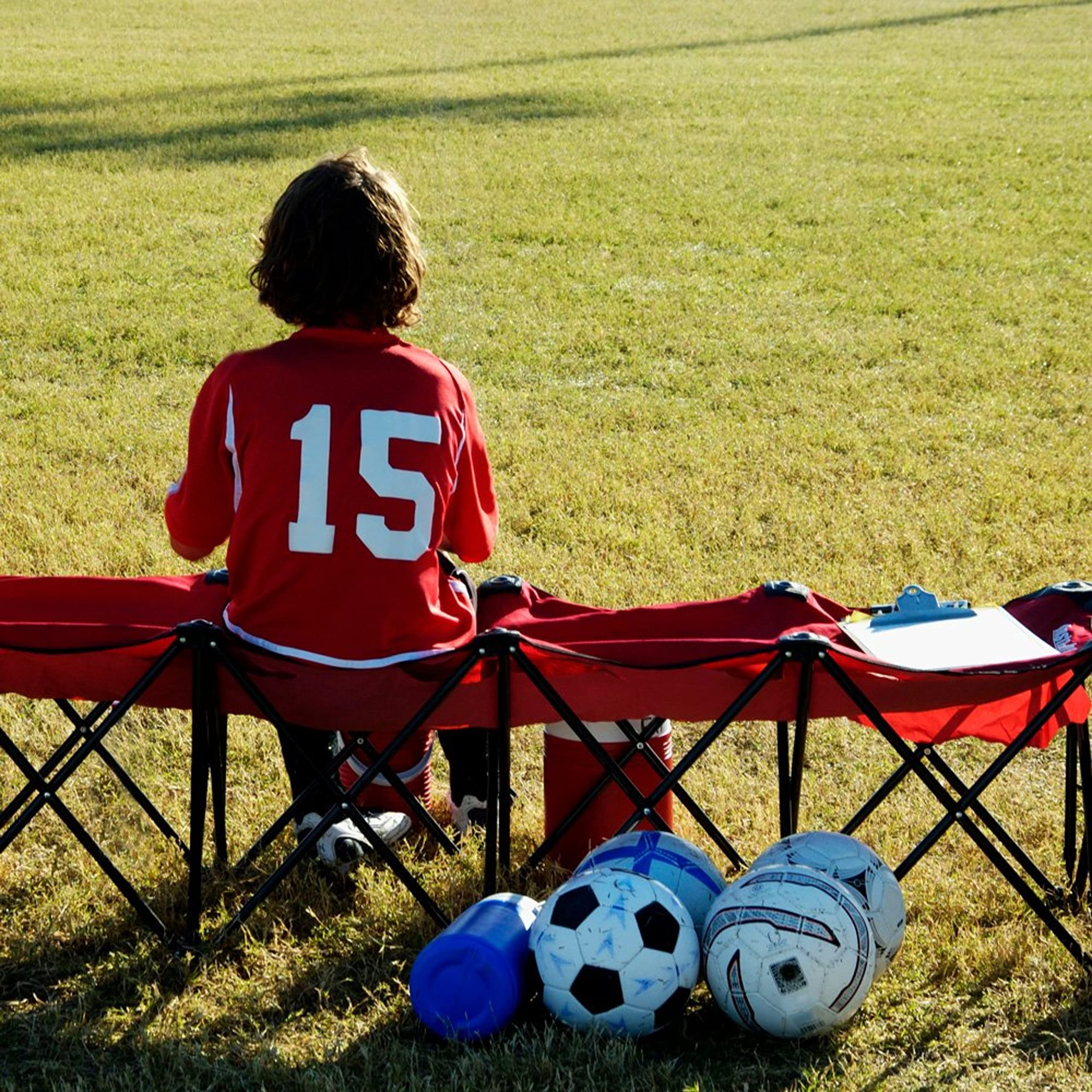 Crown Sporting Goods 6-Foot Portable Folding 4 Seat Bench with Carry Bag β Great Team Bench for Soccer & Football Sidelines, Tailgating, Camping & Events, Black