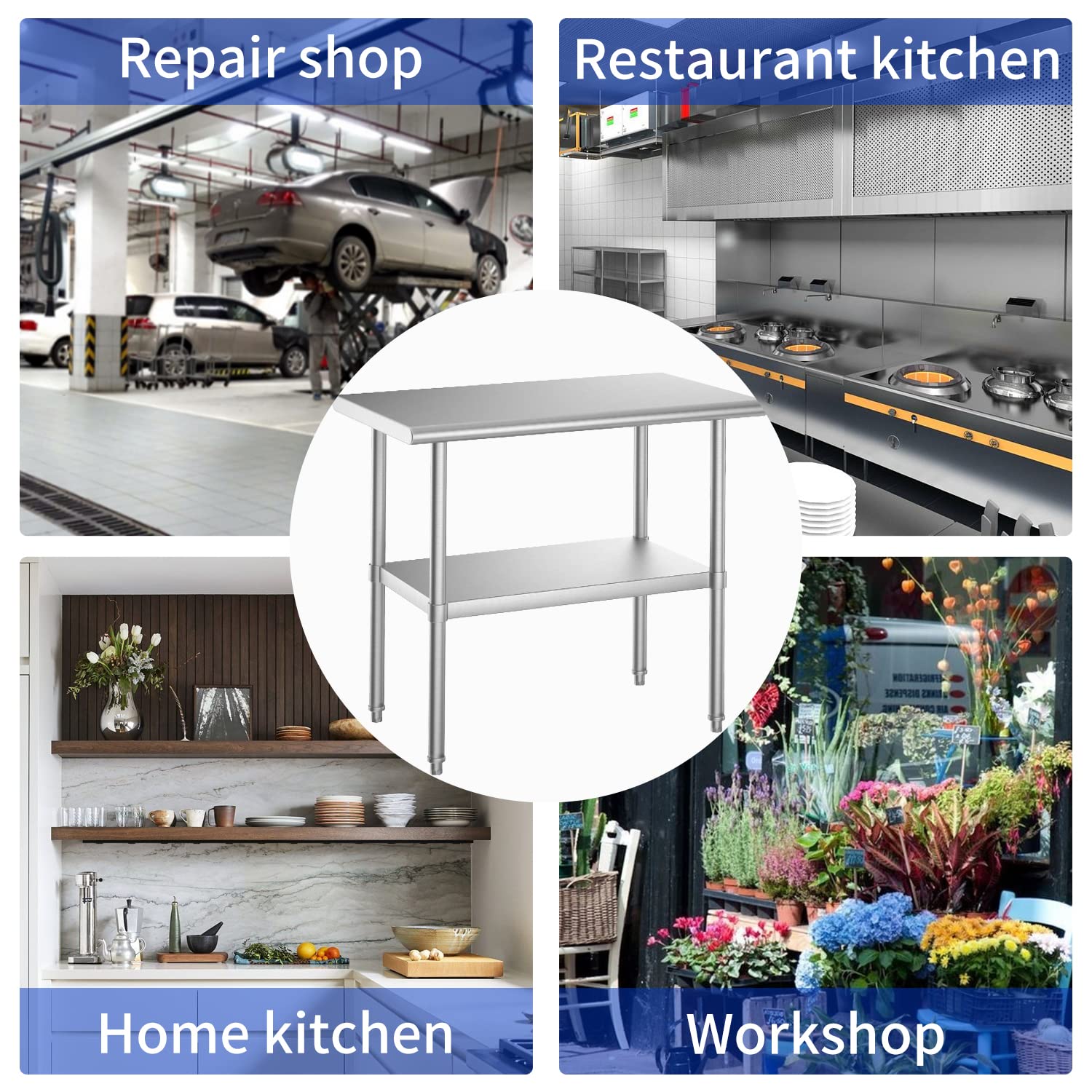 Boiarc Stainless Steel Table 36×24 Inch, NSF Heavy Duty Metal Commercial Kitchen Prep & Work Table with Adjustable UnderShelf & Feet for Kitchen & Dining Room Warehouse