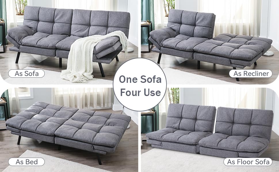 Hcore Convertible Couch, Memory Foam Futon Sleeper, Loveseat Sofa Bed Sofabed, Dark Grey