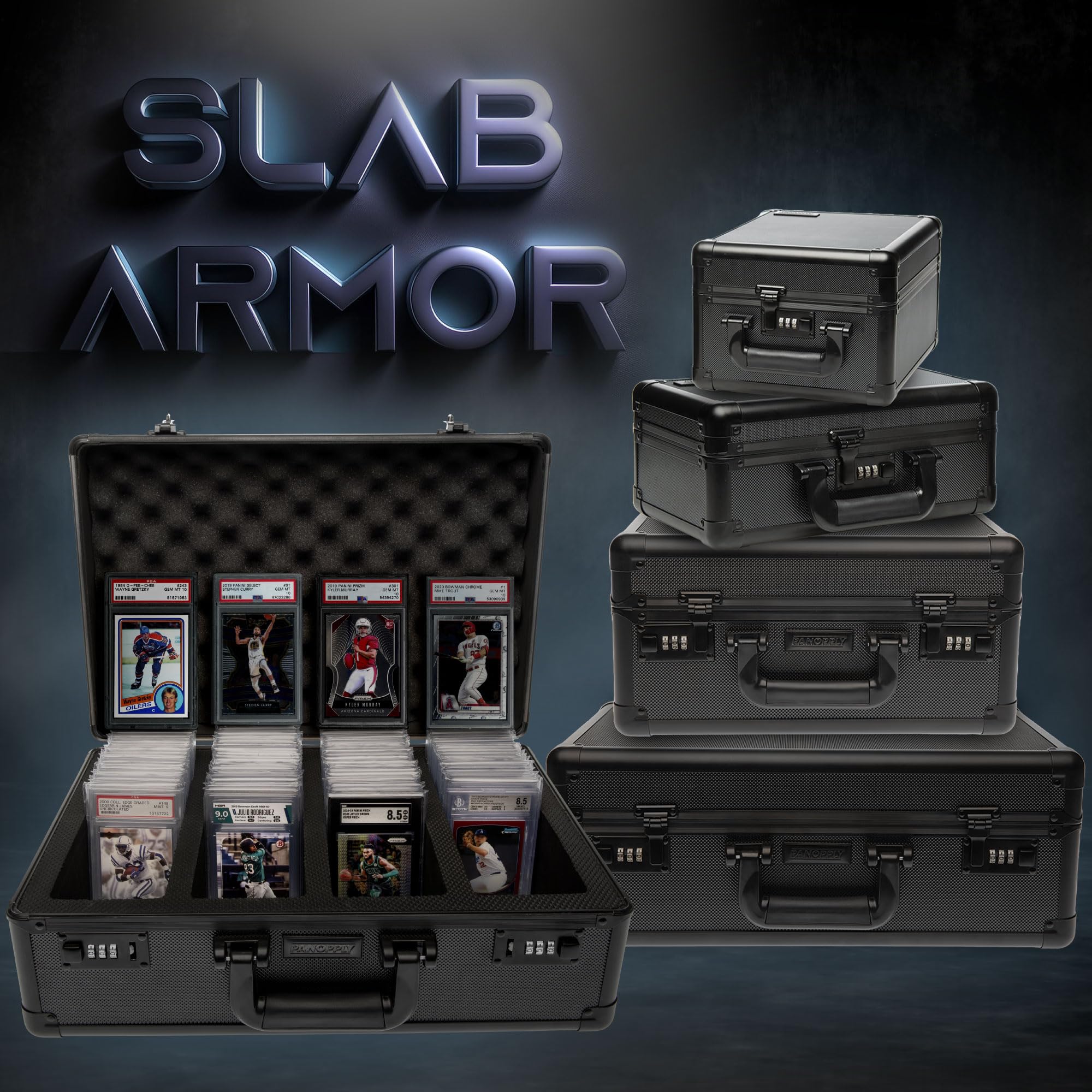 Panopply SLAB ARMOR 160+ 4 Row Psa Graded Card Storage Box Graded Card Case Psa Slab Case for Graded Cards Psa Card Case Baseball Card Cases for Sports Cards Storage Sports Card Case (BLACK)