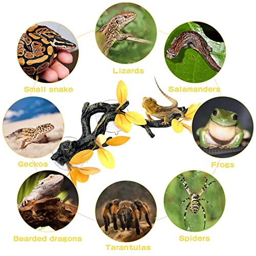 kathson Reptile Corner Branch, Lizard Climb Branches Decor Terrarium Plant Decoration with Suction Cup Reptile Tank Plant Ornament for Bearded Dragons Gecko Snake Spider Frog Climbing (Yellow)