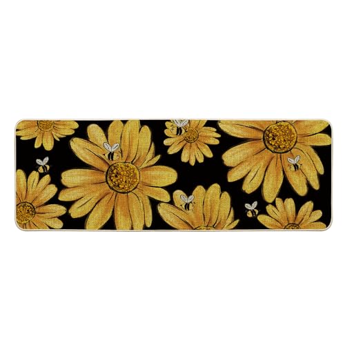 Artoid Mode Sunflower Bees Summer Decorative Doormat, Spring Low-Profile Home Decor Switch Rug Door Mat Floor Mat for Indoor Outdoor 17x47 Inch