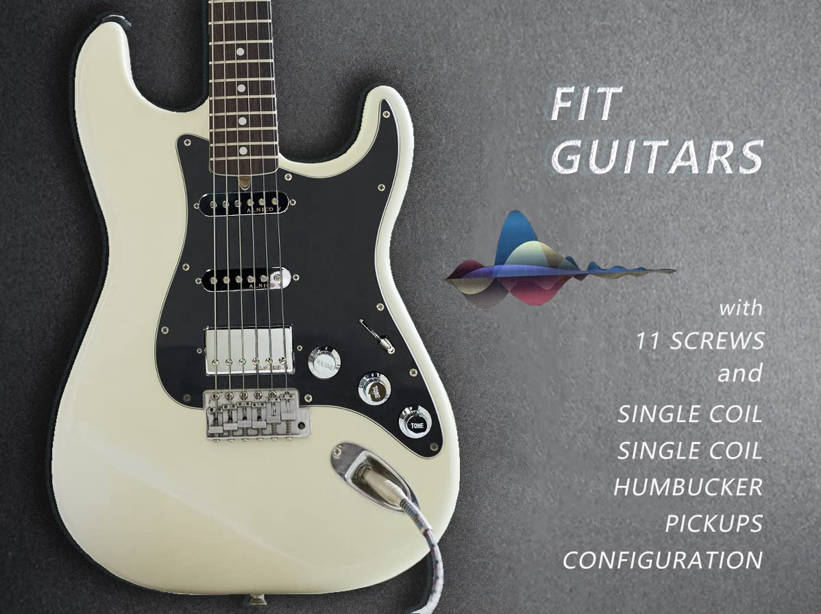 LAMSAM Prewired Pickguard with SSH Pickup Set, 3-ply Pick Guard Loaded Alnico V Single Coil Humbucker Pick-ups, Electric Guitar Scratchplate as Luthier Replacement Parts, Black-03